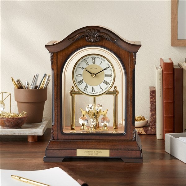 Engraved Bulova Durant Crystal Pendulum Milestone Clock