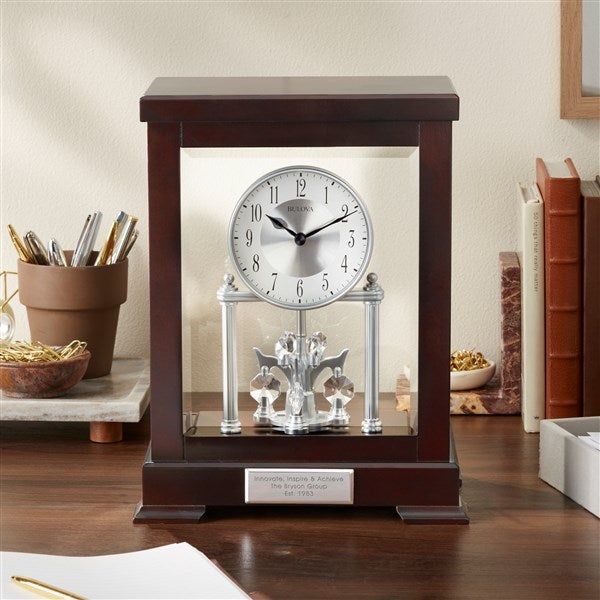 Engraved Bulova Empire Crystal Pendulum Clock