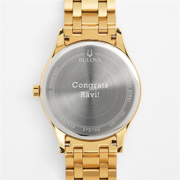 Engraved Bulova Milestone Golden Steel and Diamond Watch