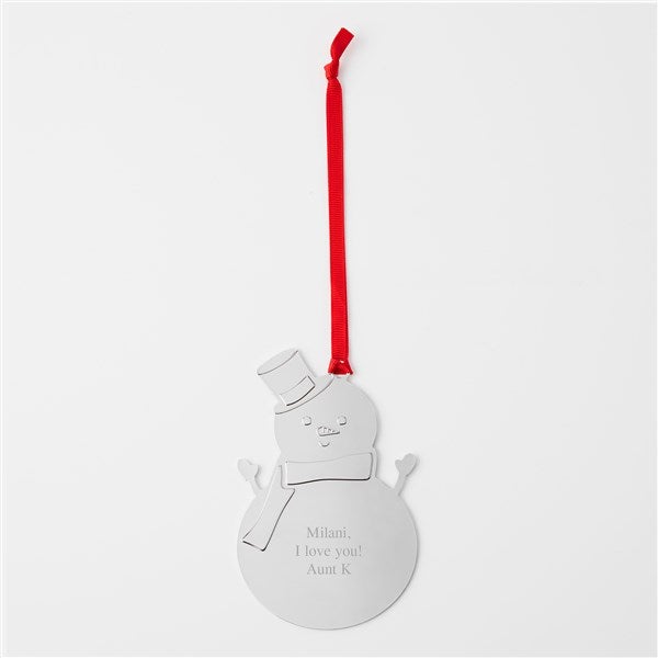 Engraved Silver Sparkling Snowman Ornament