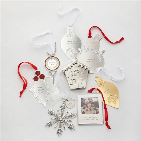 Engraved Silver Sparkling Snowman Ornament