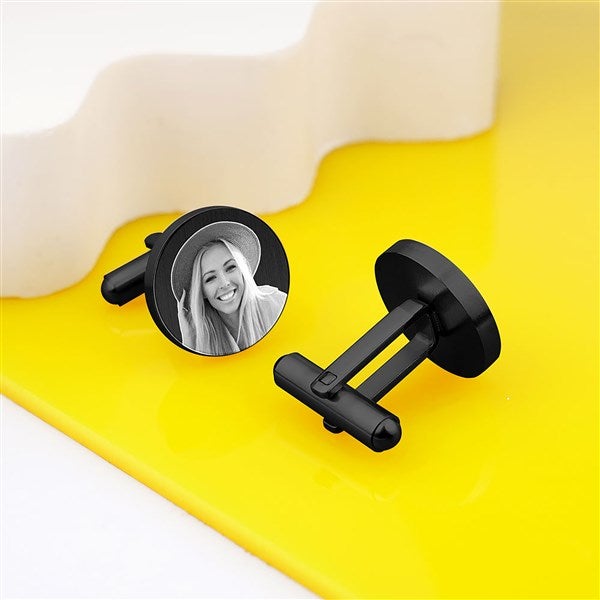 Personalized Round Photo Cufflinks - Black