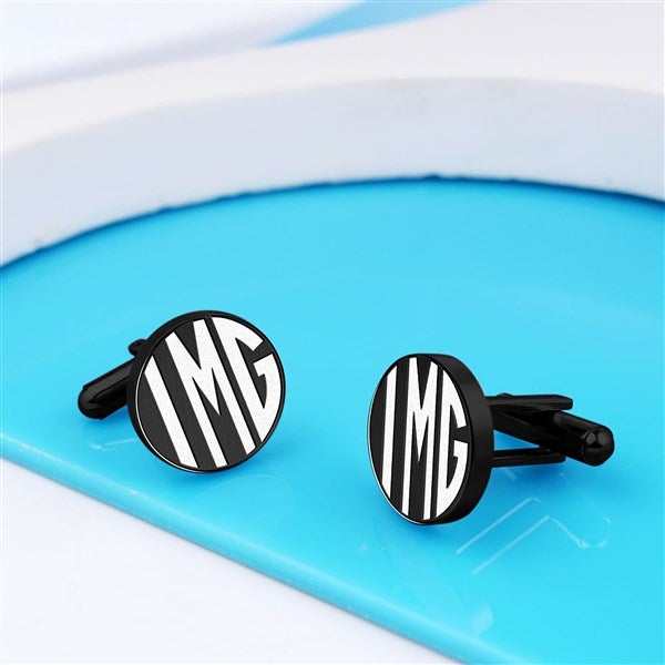 Engraved Round Monogram Cufflinks - Black Tone Engraved Round Monogram Cufflinks - Black Tone