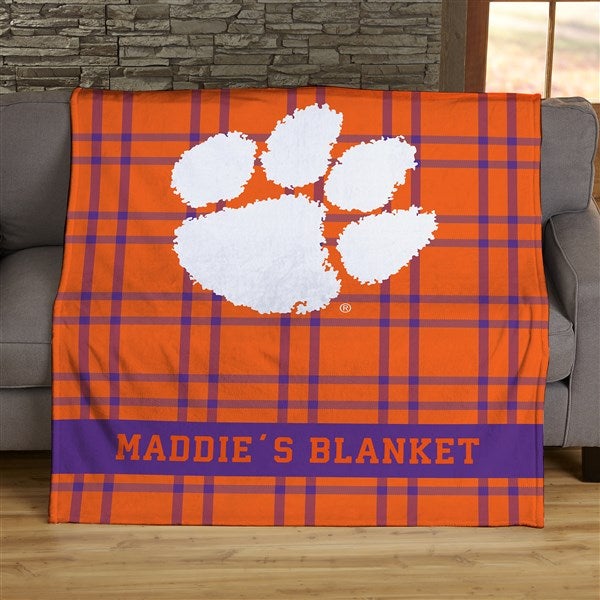 NCAA Plaid Clemson Tigers Personalized Blankets