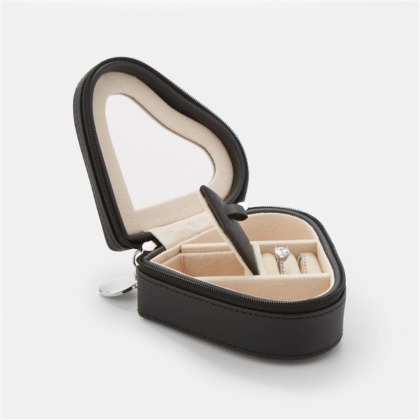 Engraved Heart Jewelry Box and Travel Case in Black