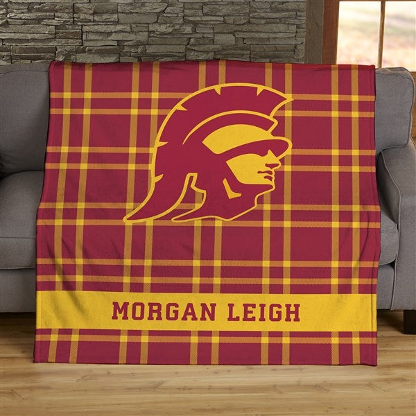 NCAA USC Trojans Plaid Personalized Blankets