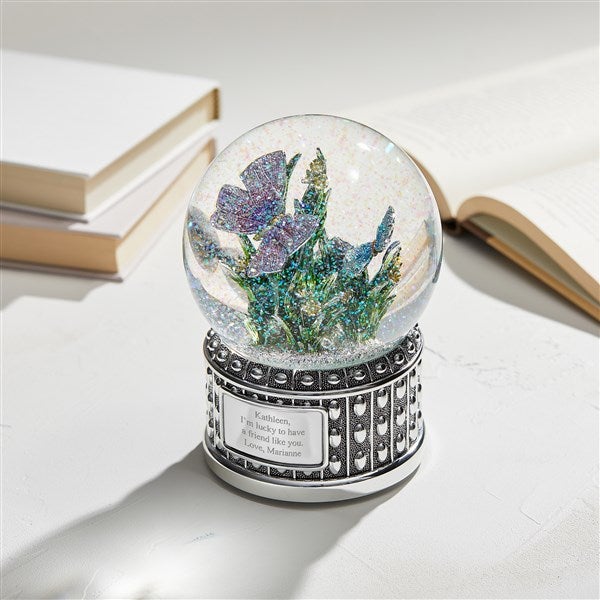 Jeweled Butterfly Engraved Snow Globe