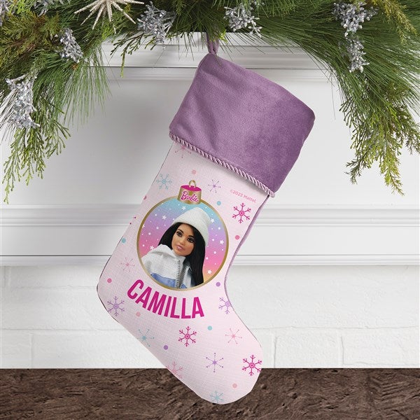 Merry & Bright Barbie Personalized Christmas Stockings - Ivory