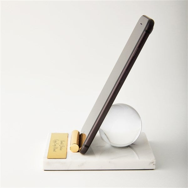 Engraved White Marble Phone Stand