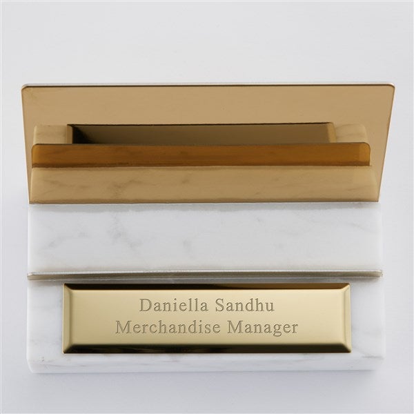 Engraved White Marble Card Holder