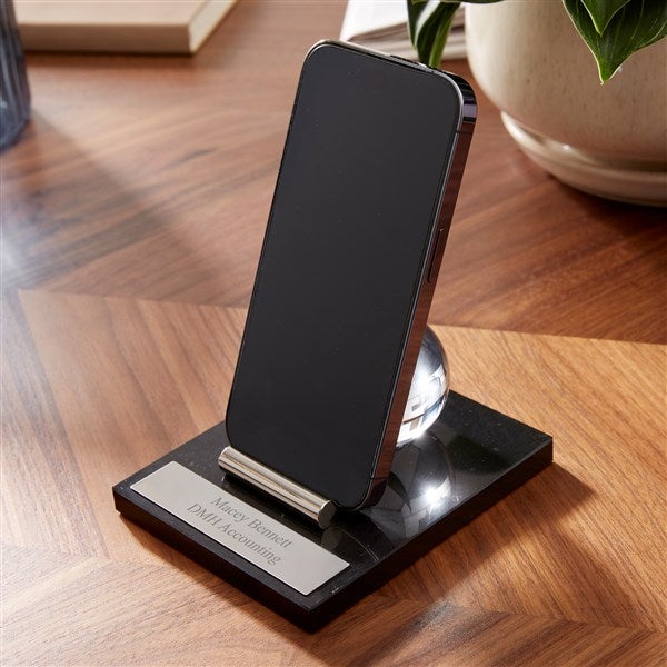 Engraved Black Marble Phone Stand