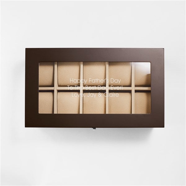 Engraved Espresso Wooden 10 Slot Watch Box with Drawer