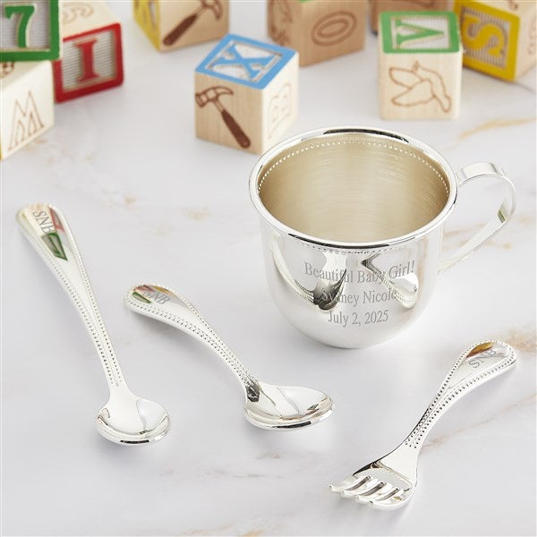 Engraved Silver Beaded Baby Cup