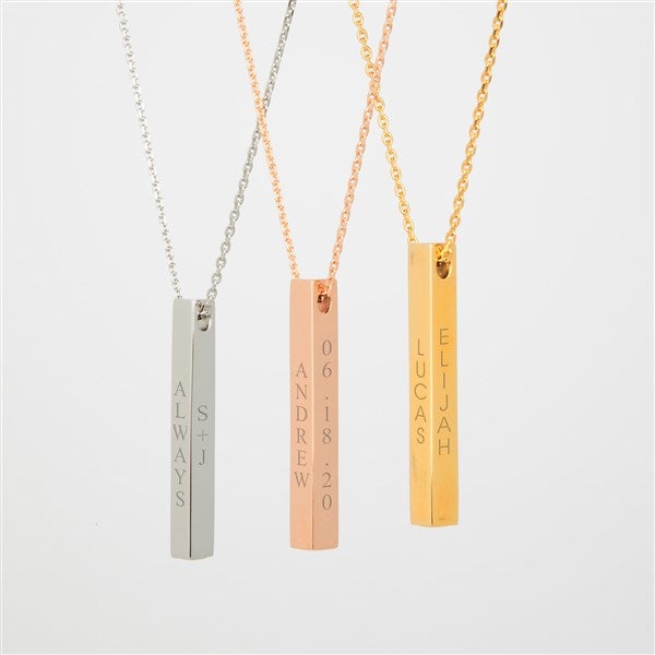 Engraved Gold Over Sterling Silver Vertical Cube Necklace