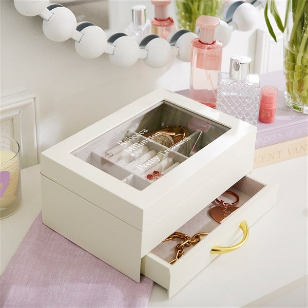 Engraved White Wood Jewelry Box