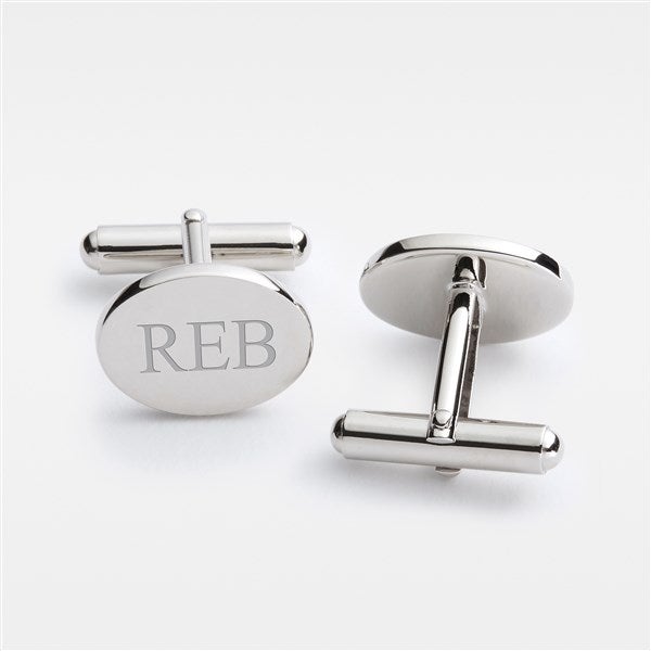 Engraved Silver Oval Cuff Links