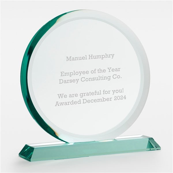 Engraved Round Jade Glass Award Large