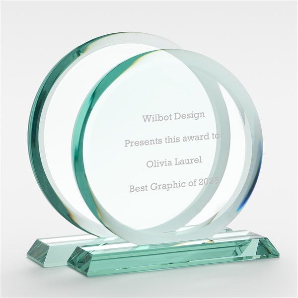 Engraved Round Jade Glass Award Large