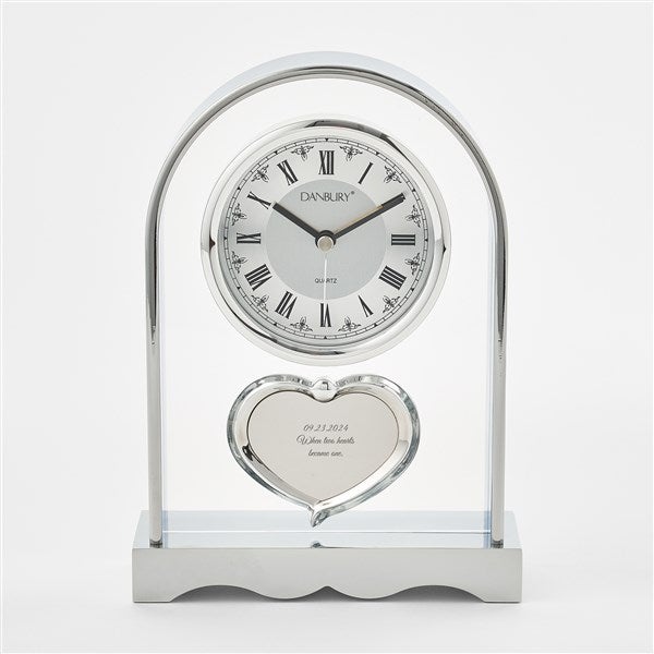Engraved Glass Silver Heart Wedding Clock