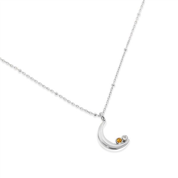 Custom Birthstone Silver Crescent Moon Pendant - 2 Birthstones