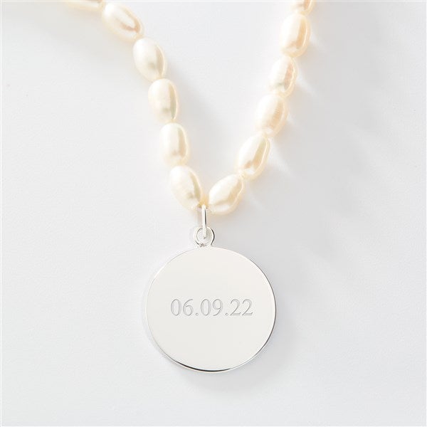 Engraved Pearl and Sterling Silver Pendant Necklace