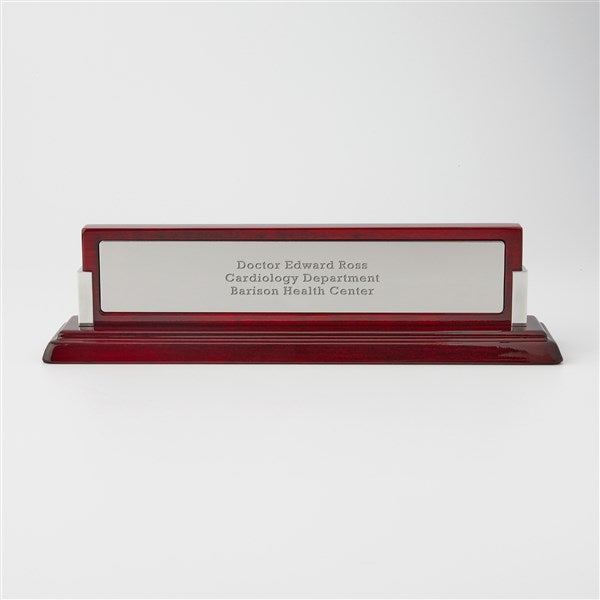 Engraved High Gloss Mahogany and Silver Name Plate