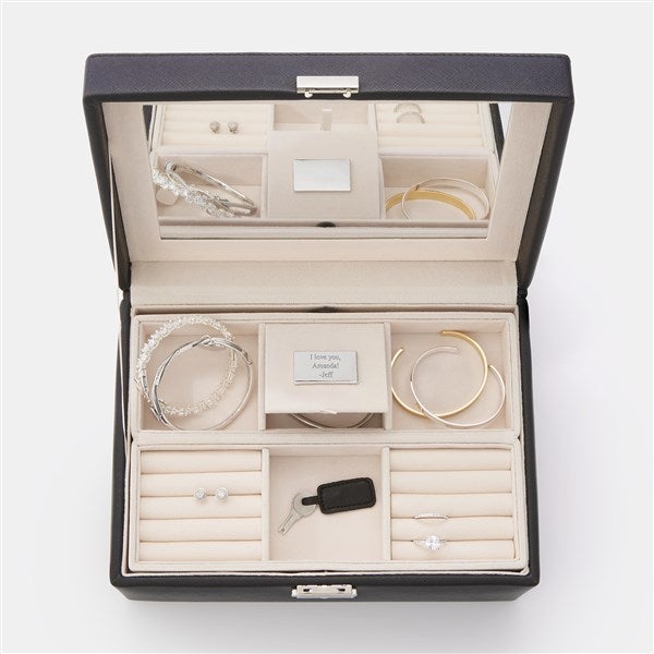 Engraved Vegan Leather Large Jewelry Box in Black