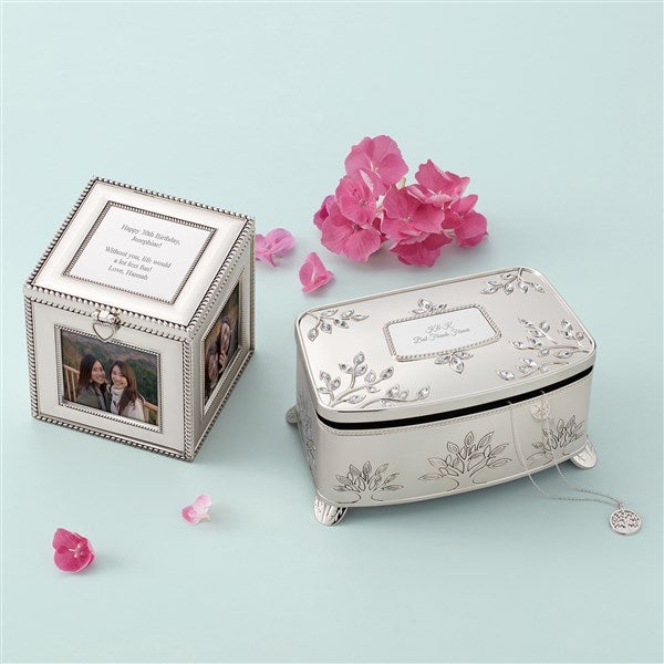 Engraved Silver Cube Frame and Keepsake Box