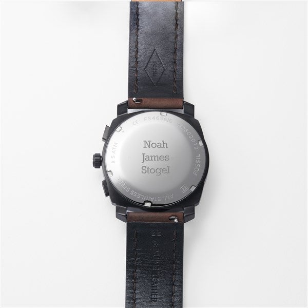 Engraved Fossil Machine Watch with Brown Leather Band