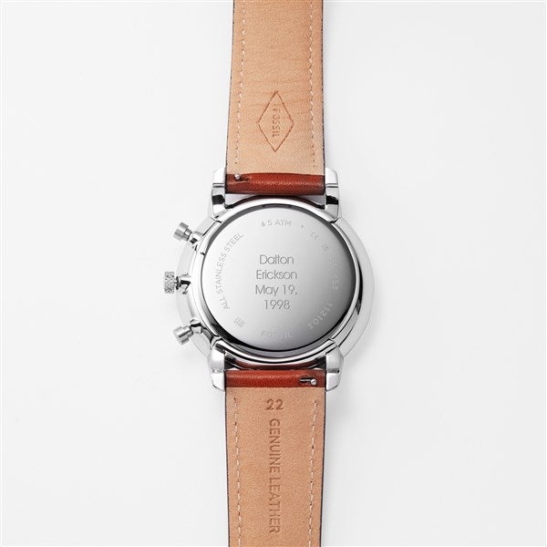 Engraved Fossil Neutra Chronograph Brown Leather and Bracelet Gift Set