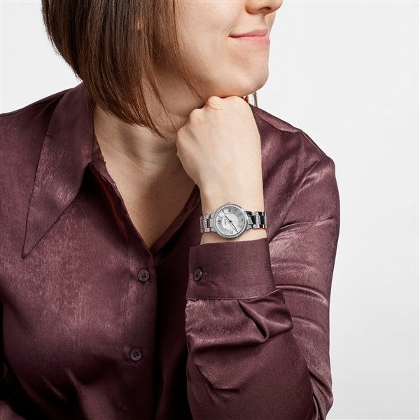 Engraved Fossil Virginia Silver and Crystal Watch