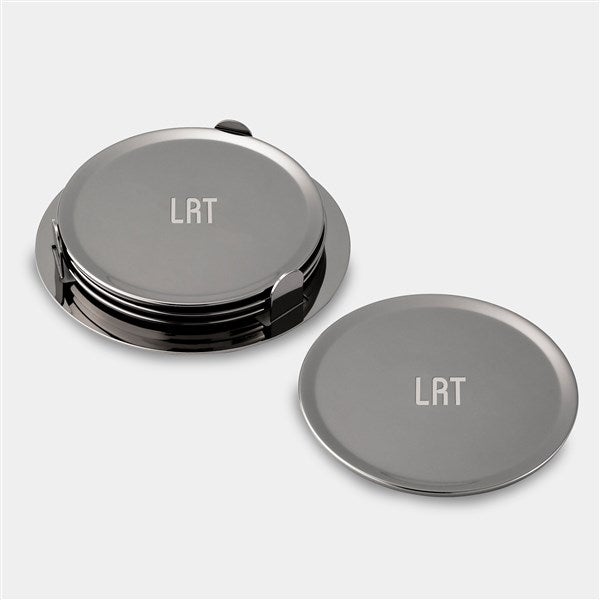 Engraved Gunmetal Coaster Set with Holder