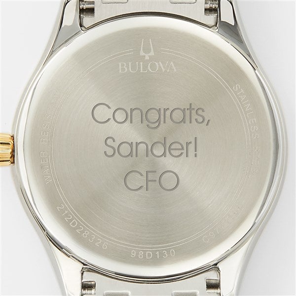 Engraved Bulova Blue Dial Two Tone Watch