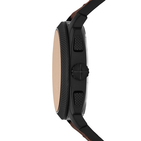 Engraved Fossil Machine Watch with Brown Leather Band