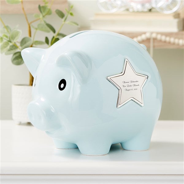 Engraved Ceramic Piggy Bank in Blue