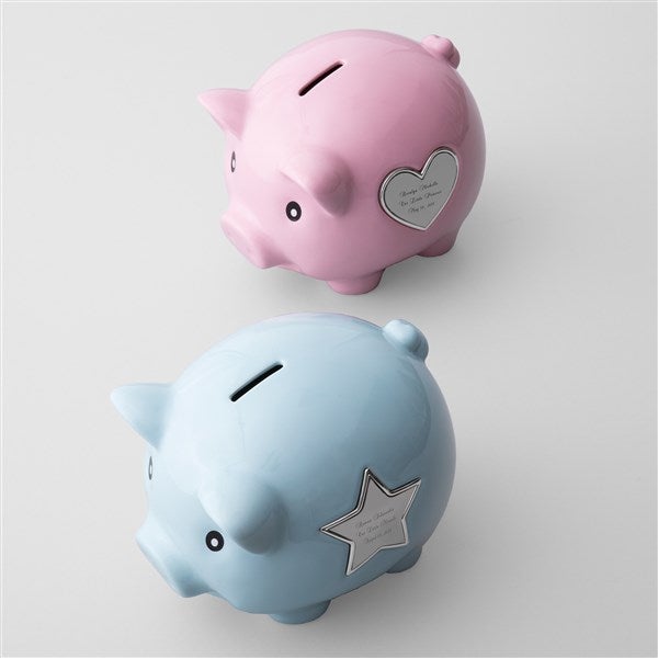 Engraved Ceramic Piggy Bank in Blue