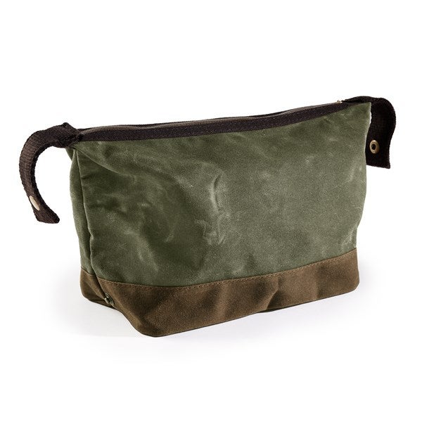 Embroidered Olive Waxed Toiletry Bag