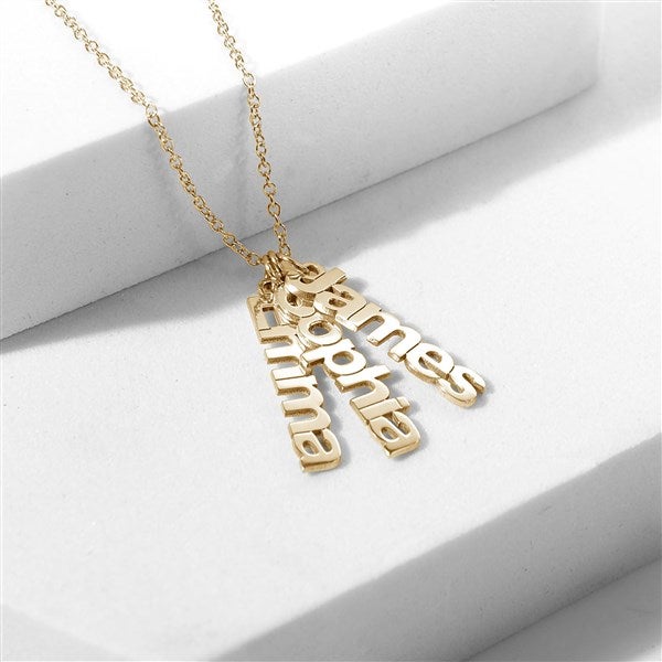 Personalized Vertical Name Gold Charm Necklace - Three Names