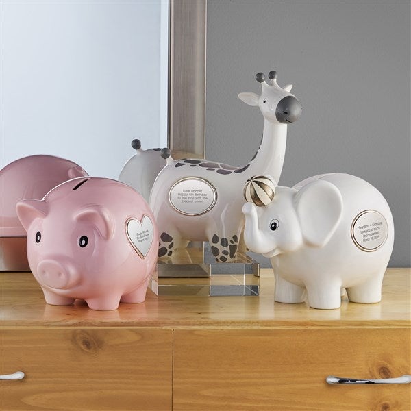 Engraved Ceramic Elephant Coin Bank