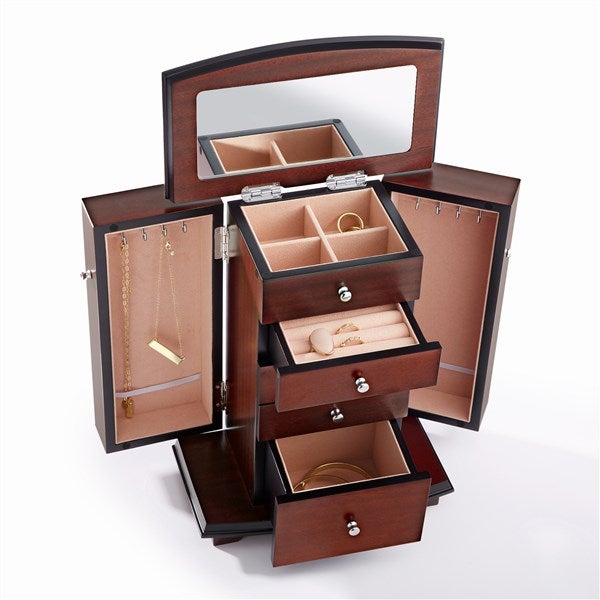 Engraved Upright Matte Wood Jewelry Box