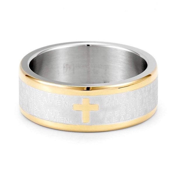 Men's Engravable Two Tone Lord's Prayer Ring