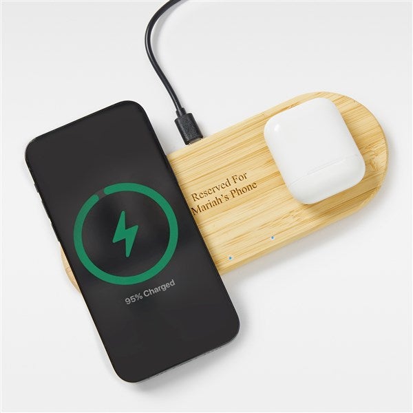 Engraved 2 in 1 Bamboo Charging Pad
