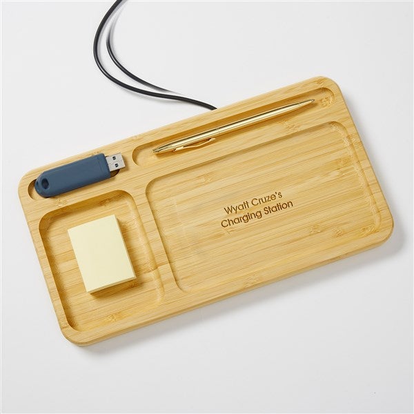 Engraved Bamboo Charging Valet Tray