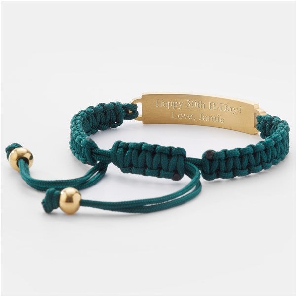 Engraved Dark Green & Gold Corded ID Bracelet
