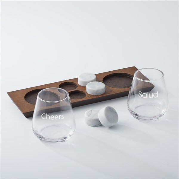 Engraved DOF Whiskey Glass and Stones on Tray Set