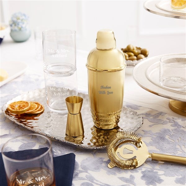 Engraved Lenox "Tuscany" Gold Cocktail Shaker Set