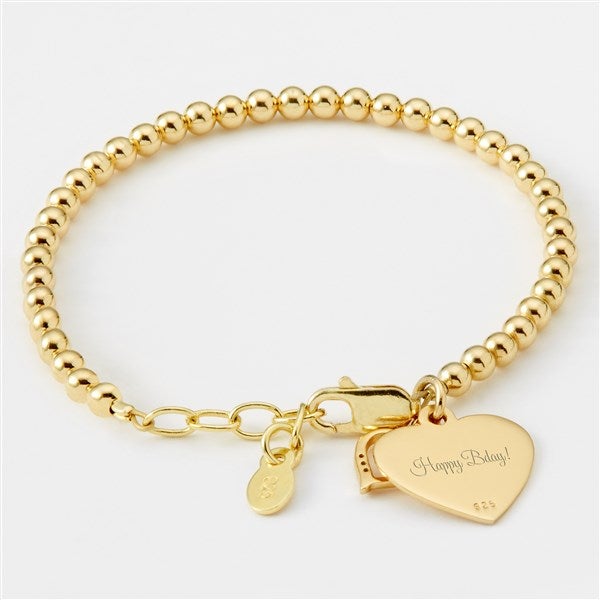 Engraved Kids Gold & Sterling Silver Beaded Heart Bracelet