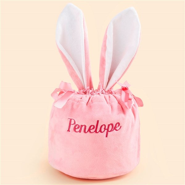 Mini Bunny Ears Embroidered Velvet Drawstring Easter Treat Bag - Blue