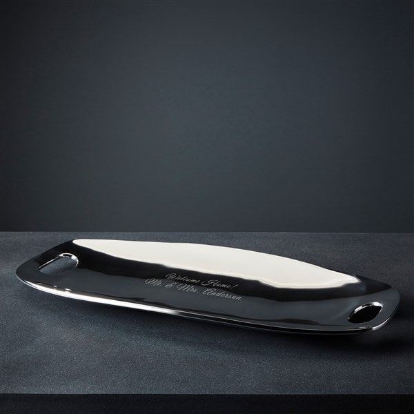 Engraved Nambé Silver Large Handled Tray