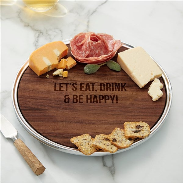 Engraved Mariposa Signature Round Cheese Board with Dark Wood Insert